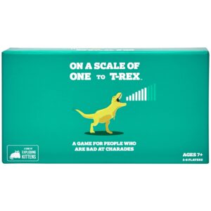 on a scale of one to t-rex by exploding kittens: a card game for people who are bad at charades - family - card games for adults, teens & kids