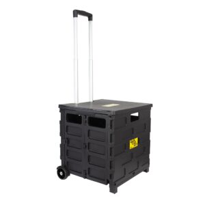 dbest products quik cart pro wheeled rolling crate teacher utility with seat heavy duty collapsible basket with handle, black