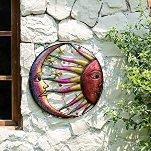 TERESA'S COLLECTIONS 22 inch Large Metal Wall Art Sun Moon Stars for Garden Outdoor Decor, Vivid Sun Face Celestial Hanging Wall Sculptures for Outside Patio Lawn Yard Home Decoration, Gifts for Dad