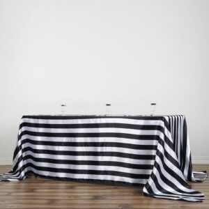 tableclothsfactory 90"x132" black & white stripe satin rectangle tablecloth seamless tablecloth for wedding party event