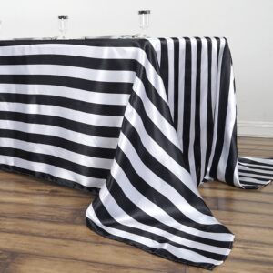 Tableclothsfactory 90"x132" Black & White Stripe Satin Rectangle Tablecloth Seamless Tablecloth for Wedding Party Event