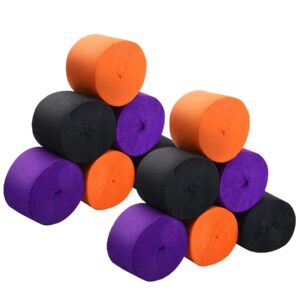 yomiie 12 rolls crepe paper streamers, 360 feet orange black purple tassels streamer paper for halloween theme party supplies room wall decor crafts backdrop decorations