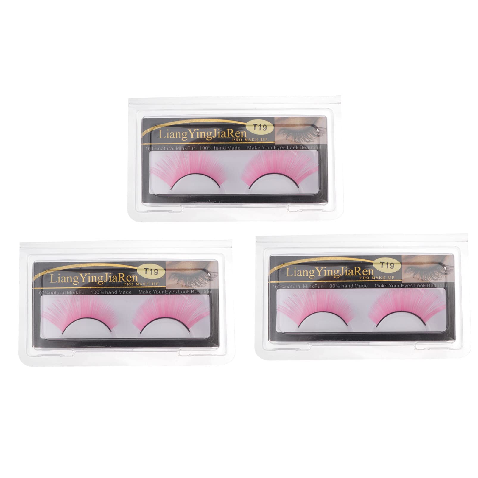 Lurrose 3 Pairs of Fake Eyelashes Curly Eyelashes Extension Halloween Cosplay Dress up Art for Carnival Party Prop (Pink)