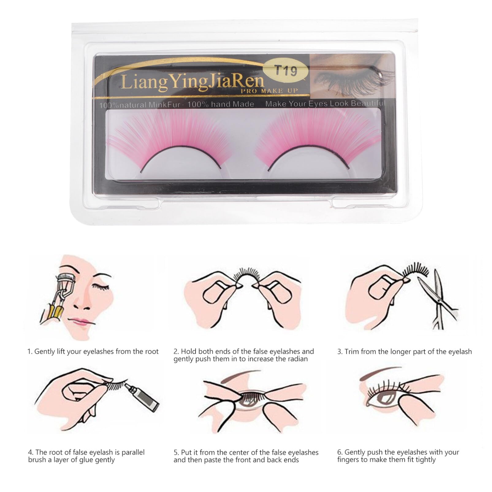 Lurrose 3 Pairs of Fake Eyelashes Curly Eyelashes Extension Halloween Cosplay Dress up Art for Carnival Party Prop (Pink)