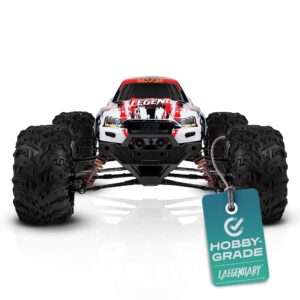 laegendary 1:10 scale 4x4 off-road rc truck - hobby grade brushed motor rc car with batteries, waterproof fast remote control cars for adults