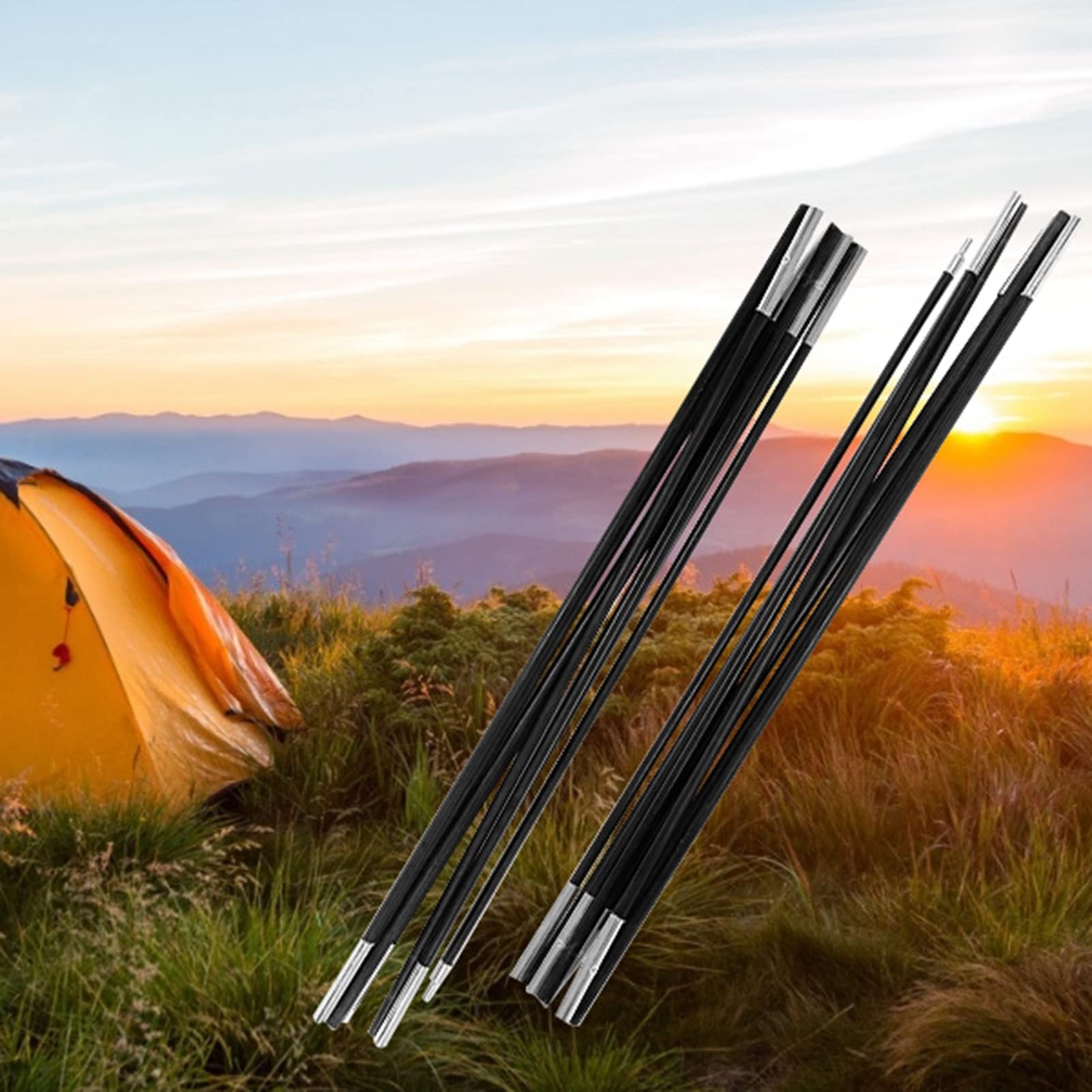 Tent Poles Replacement, Tent Accessories, Camping Tent Pole, Tent Support Rod Kit 2 Poles 4.9M Fiberglass Adjustable Tent Tarp Poles Replacement Tent Pole Kit for Awning Poles Camping Hiking