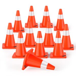 battife 12pack traffic safety cones 18" inch with reflective collars pvc orange construction cones for home driveway road parking use