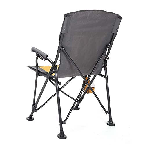 ARROWHEAD OUTDOOR Heavy-Duty Solid Hard-Arm High-Back Folding Camping Quad Chair, Heavy-Duty Carrying Bag, Cup Holder Included w/Side Pouch, Supports up to 400lbs, USA-Based Support (Tan & Gray)