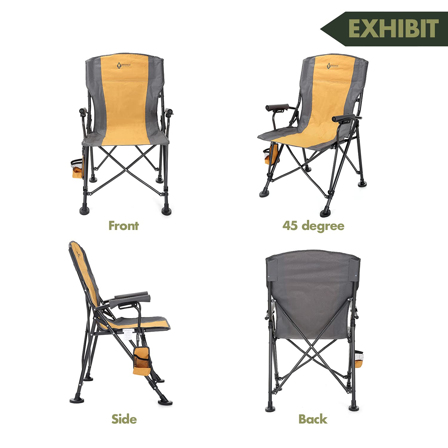 ARROWHEAD OUTDOOR Heavy-Duty Solid Hard-Arm High-Back Folding Camping Quad Chair, Heavy-Duty Carrying Bag, Cup Holder Included w/Side Pouch, Supports up to 400lbs, USA-Based Support (Tan & Gray)