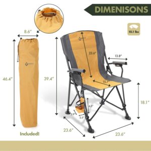 ARROWHEAD OUTDOOR Heavy-Duty Solid Hard-Arm High-Back Folding Camping Quad Chair, Heavy-Duty Carrying Bag, Cup Holder Included w/Side Pouch, Supports up to 400lbs, USA-Based Support (Tan & Gray)