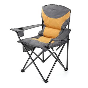 ARROWHEAD OUTDOOR Portable Folding Camping Quad Chair w/Added Ultra-Comfortable Padding, Cup-Holder, Heavy-Duty Carrying Bag, Padded Armrests, Supports up to 330lbs, USA-Based Support (Tan & Gray)