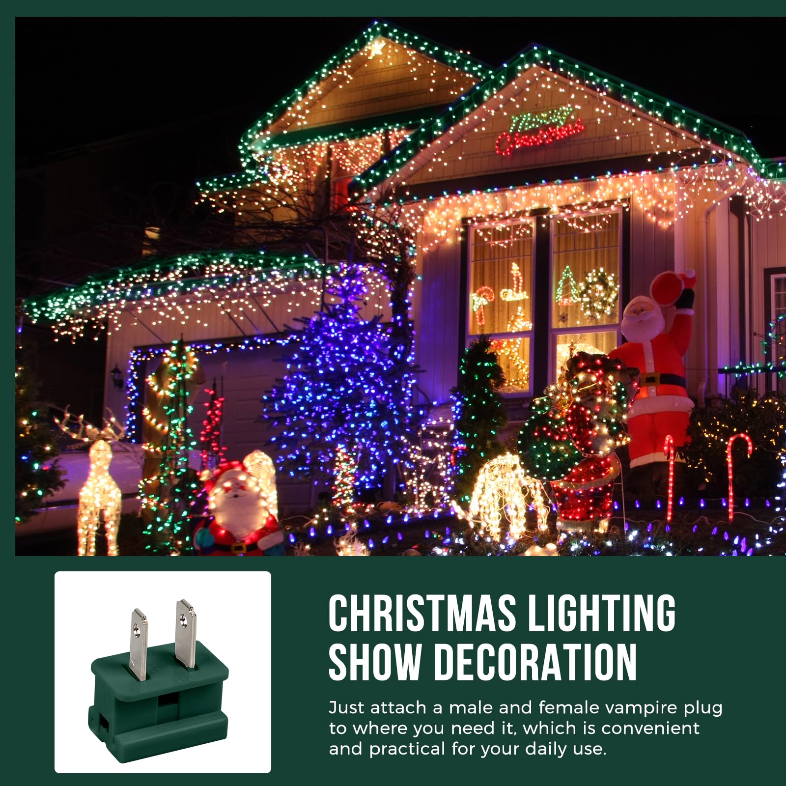 Holiday Christmas Lighting Outlet Male Green Slip Plug, Vampire Plug, Gilbert Plug, Zip Plug, 25 Packs (SPT-1)