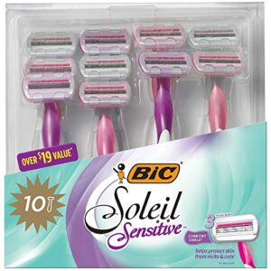 bic soleil sensitive women's 3-blade disposable razor gift set, 10count