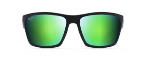 maui jim men's makoa polarized wrap sunglasses, matte black/mauigreen®, medium