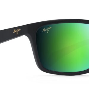 Maui Jim Men's Makoa Polarized Wrap Sunglasses, Matte Black/MAUIGreen®, Medium