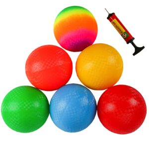 ogrmar 6pcs 8.5 inch playground balls dodgeballs with 1 hand pump for kids and adults dodge ball, kickball, handball, camps, picnic and schoolyard games