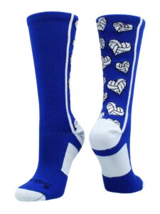 madsportsstuff crazy love volleyball hearts crew socks (royal/white, large)