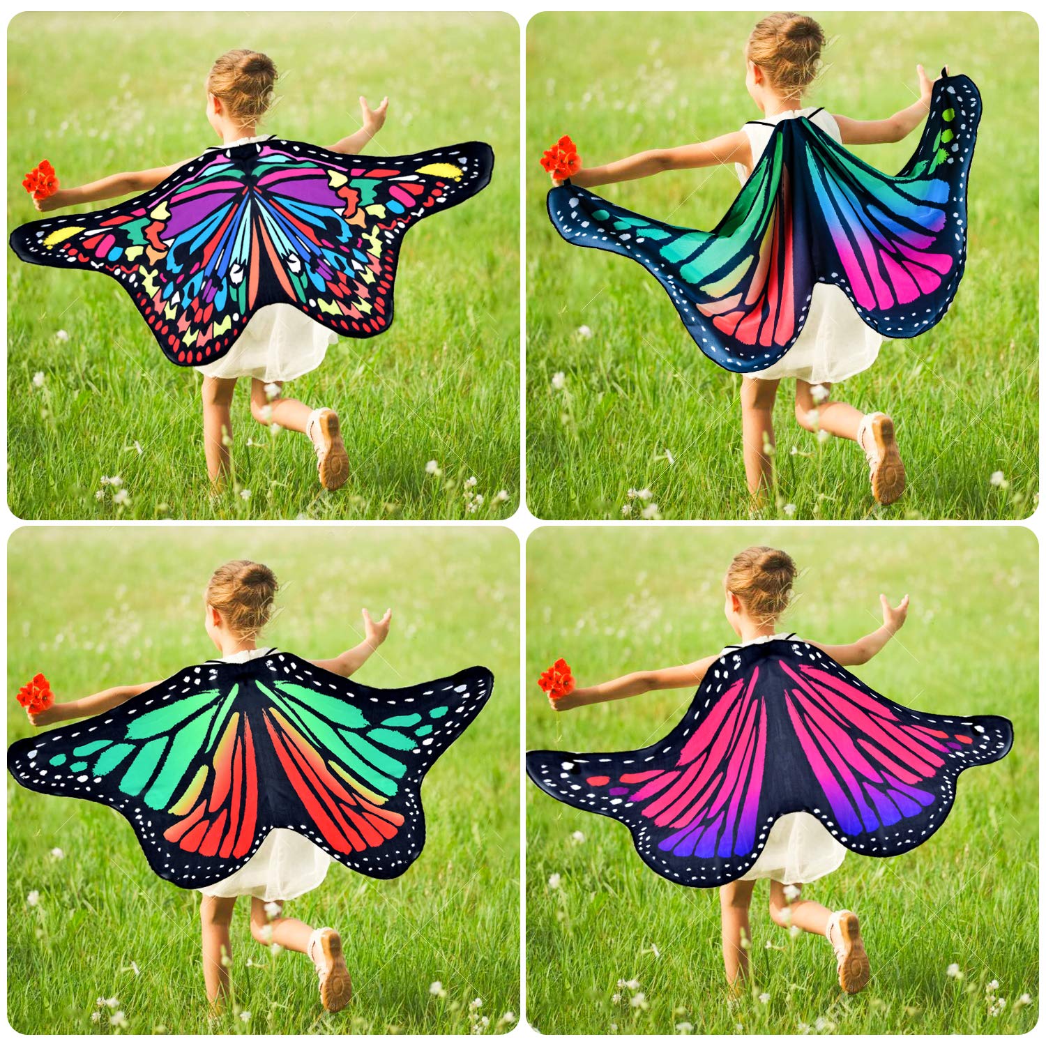 9 Pieces Kids Butterfly Costume Fairy Butterfly Wings Masquerade Masks Halloween Girls Dress Up Pretend Play (Classic Series)