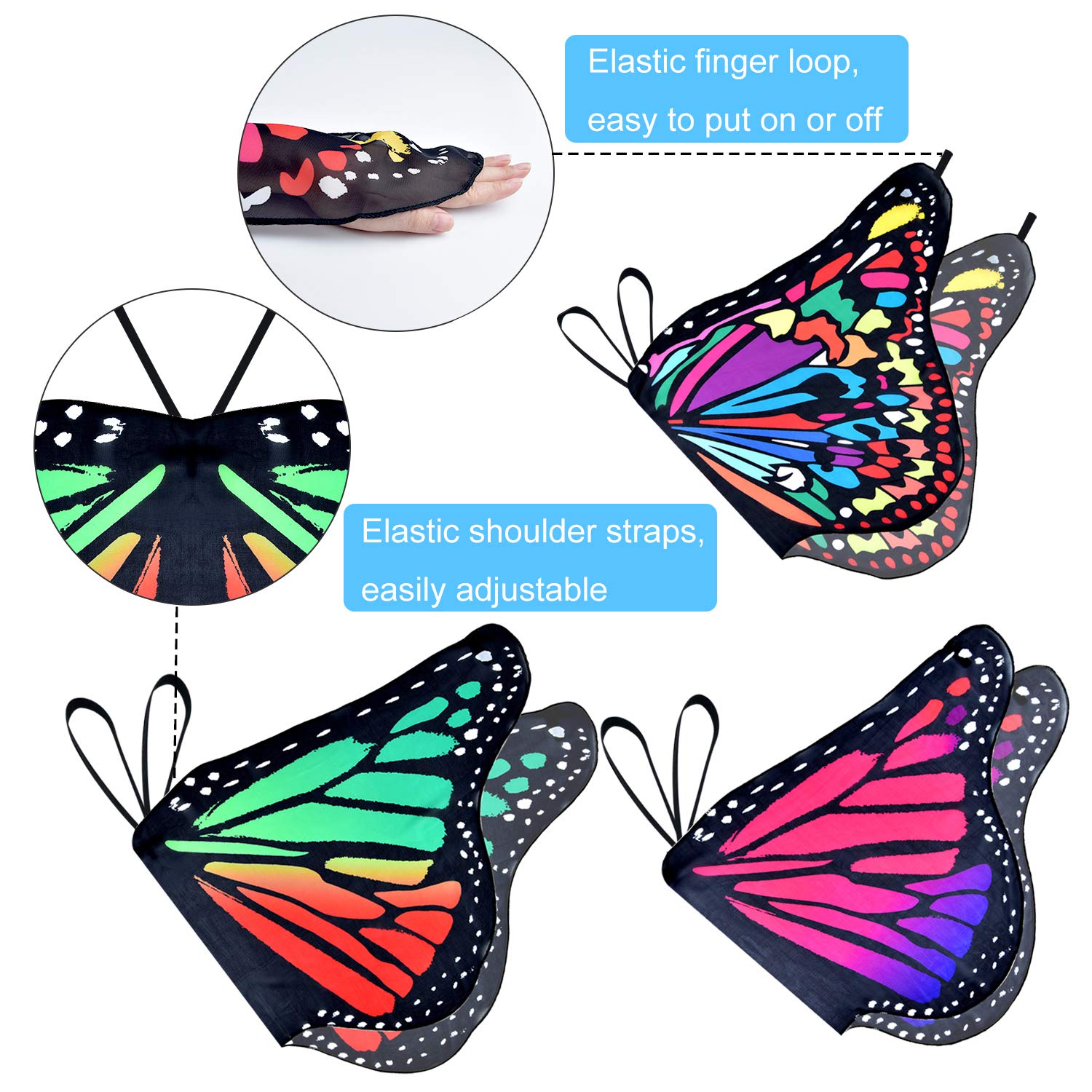 9 Pieces Kids Butterfly Costume Fairy Butterfly Wings Masquerade Masks Halloween Girls Dress Up Pretend Play (Classic Series)