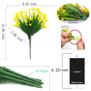 Grunyia Artificial Flowers Outdoor UV Resistant Fake Plants Indoor Outside Hanging Planter Home Garden Decor, 10 Bundles (Yellow)