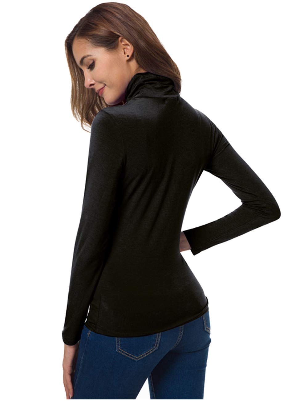 Black Turtleneck Womens Long Sleeve Fitted Tops Lightweight Slim Active Pullover Shirt Black Medium