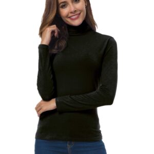 Black Turtleneck Womens Long Sleeve Fitted Tops Lightweight Slim Active Pullover Shirt Black Medium