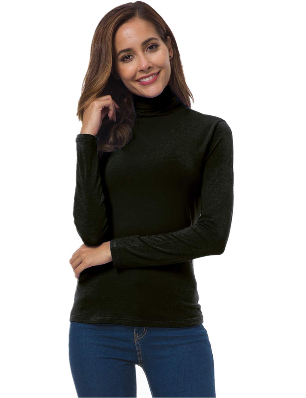 Black Turtleneck Womens Long Sleeve Fitted Tops Lightweight Slim Active Pullover Shirt Black Medium