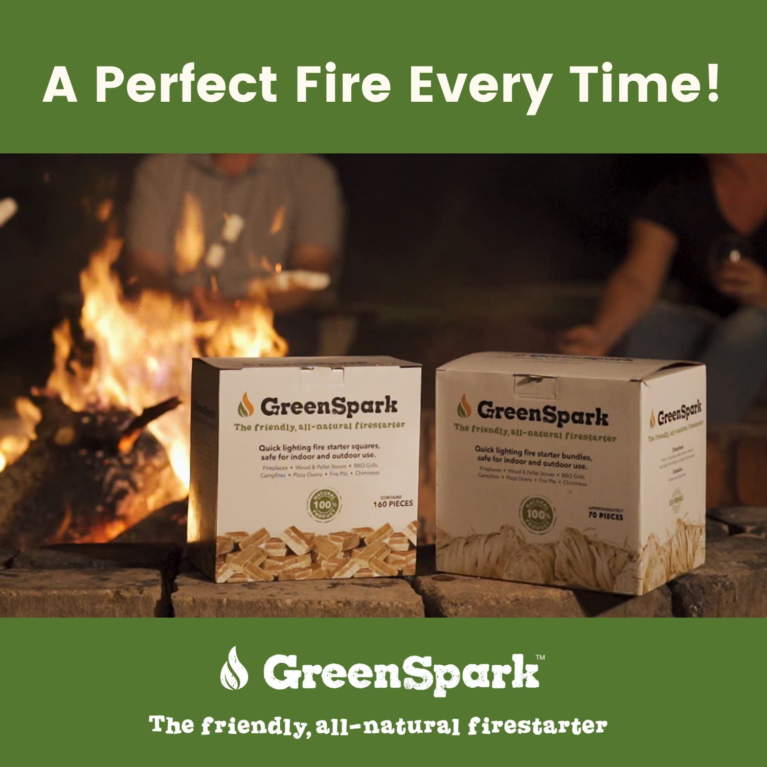 GreenSpark Firestarters Square 160 Pcs Natural Fire Starters for Grill, Smoker, Pizza Oven, BBQ, Wooden & Pellet Stove, Fire Pit, Long Burn, Waterproof,All Weather, Safe for Indoor/Outdoor Use