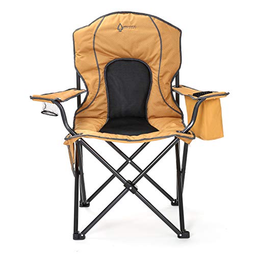 ARROWHEAD OUTDOOR Portable Folding Camping Quad Chair w/ 4-Can Cooler, Cup-Holder, Heavy-Duty Carrying Bag, Padded Armrests, Supports up to 330lbs