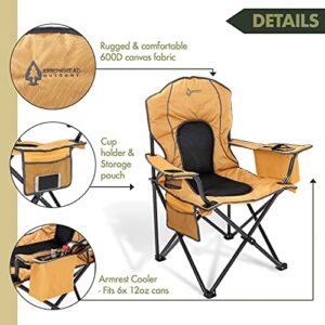 ARROWHEAD OUTDOOR Portable Folding Camping Quad Chair w/ 4-Can Cooler, Cup-Holder, Heavy-Duty Carrying Bag, Padded Armrests, Supports up to 330lbs