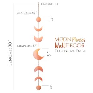 30 Inch Moon Phases Wall Art - Hanging Boho Room Decor - Bohemian Vertical Rose Gold Decor - Best for Bedroom, Kitchen, Dorm, Gift Set