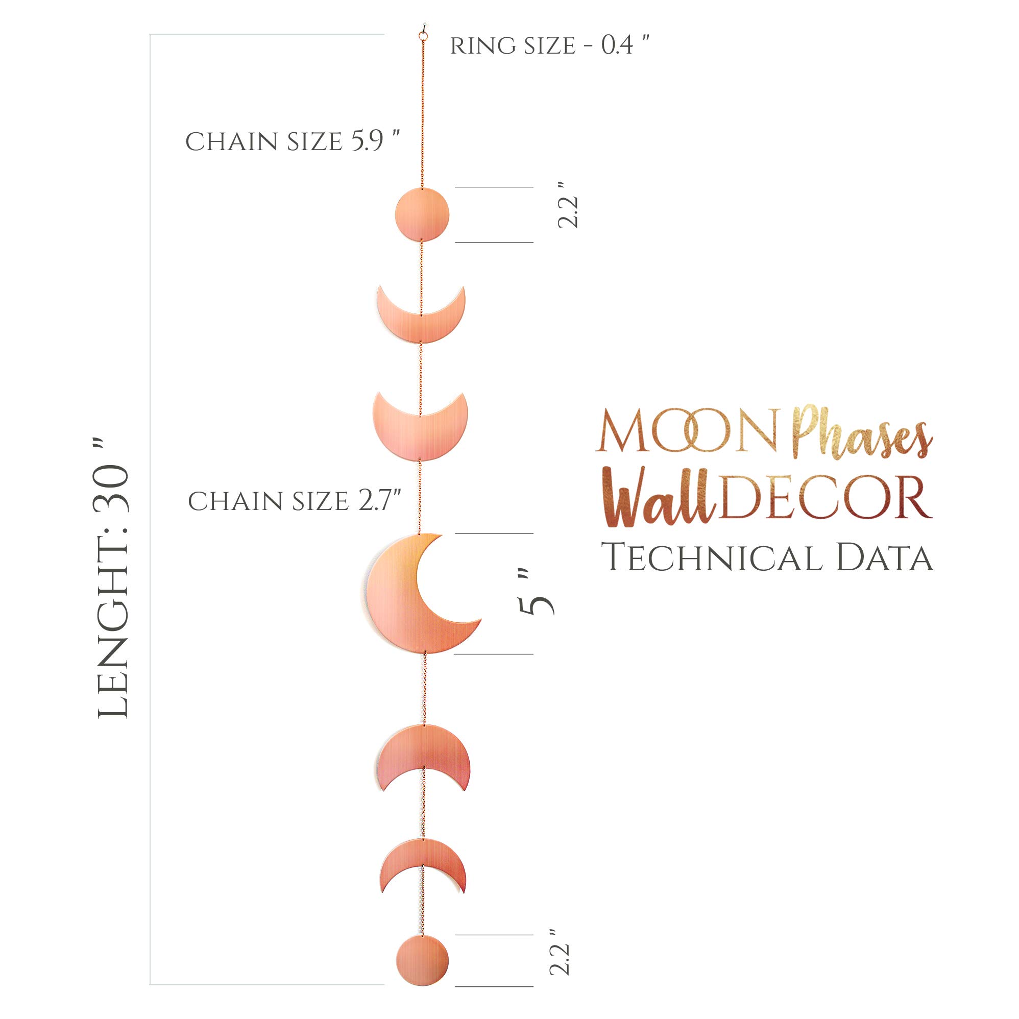 30 Inch Moon Phases Wall Art - Hanging Boho Room Decor - Bohemian Vertical Rose Gold Decor - Best for Bedroom, Kitchen, Dorm, Gift Set