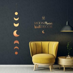 30 Inch Moon Phases Wall Art - Hanging Boho Room Decor - Bohemian Vertical Rose Gold Decor - Best for Bedroom, Kitchen, Dorm, Gift Set