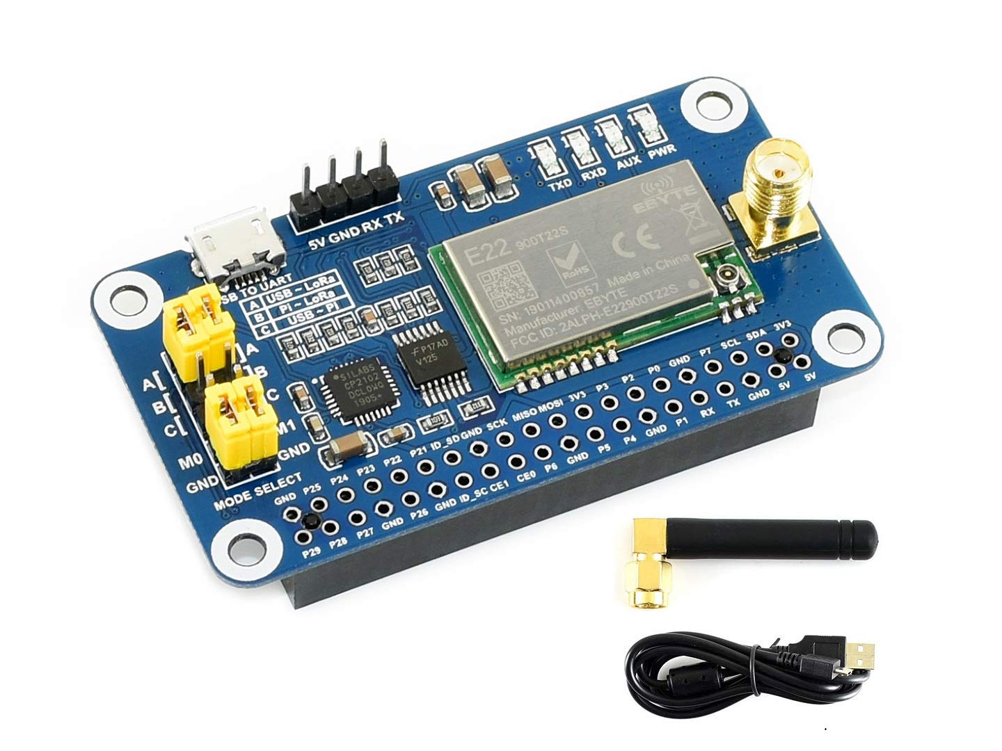 SX1262 LoRa HAT for Raspberry Pi Series Boards 915MHz Frequency Band,Support Data Transmission up to 5km,Wake on Radio,Wireless Config, Carrier Sensing, Communication Key