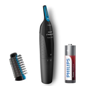 philips norelco nose hair trimmer, detail trimmer for nose, ears and eyebrows with dual sided blade system for precision