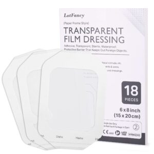 lotfancy transparent film dressing 6x8 inch, 18pcs, sterile, waterproof adhesive wound cover bandage tape, film dressing for post surgical, scar therapy, medical supplies, tattoo dressings