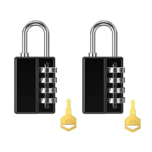 keekit combination padlock, 4 digit combination lock, resettable waterproof gate lock for locker, gym, fence, case, school & employee locker, toolbox – 2 pack, black