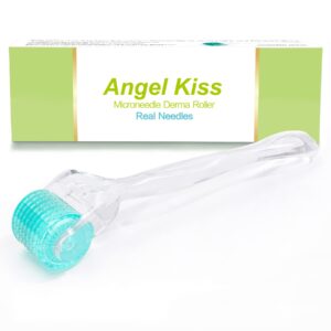 angel kiss derma roller real needle - 0.3mm microneedling roller for face body, 192 individual stainless steel needles, face microdermabrasion roller for men and women