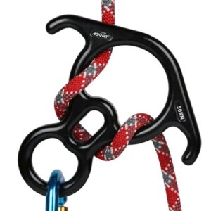 50kn rescue figure, 8 descender large bent-ear belaying and rappelling gear belay device climbing for rock climbing peak rescue 7075 aluminum alloy (black)