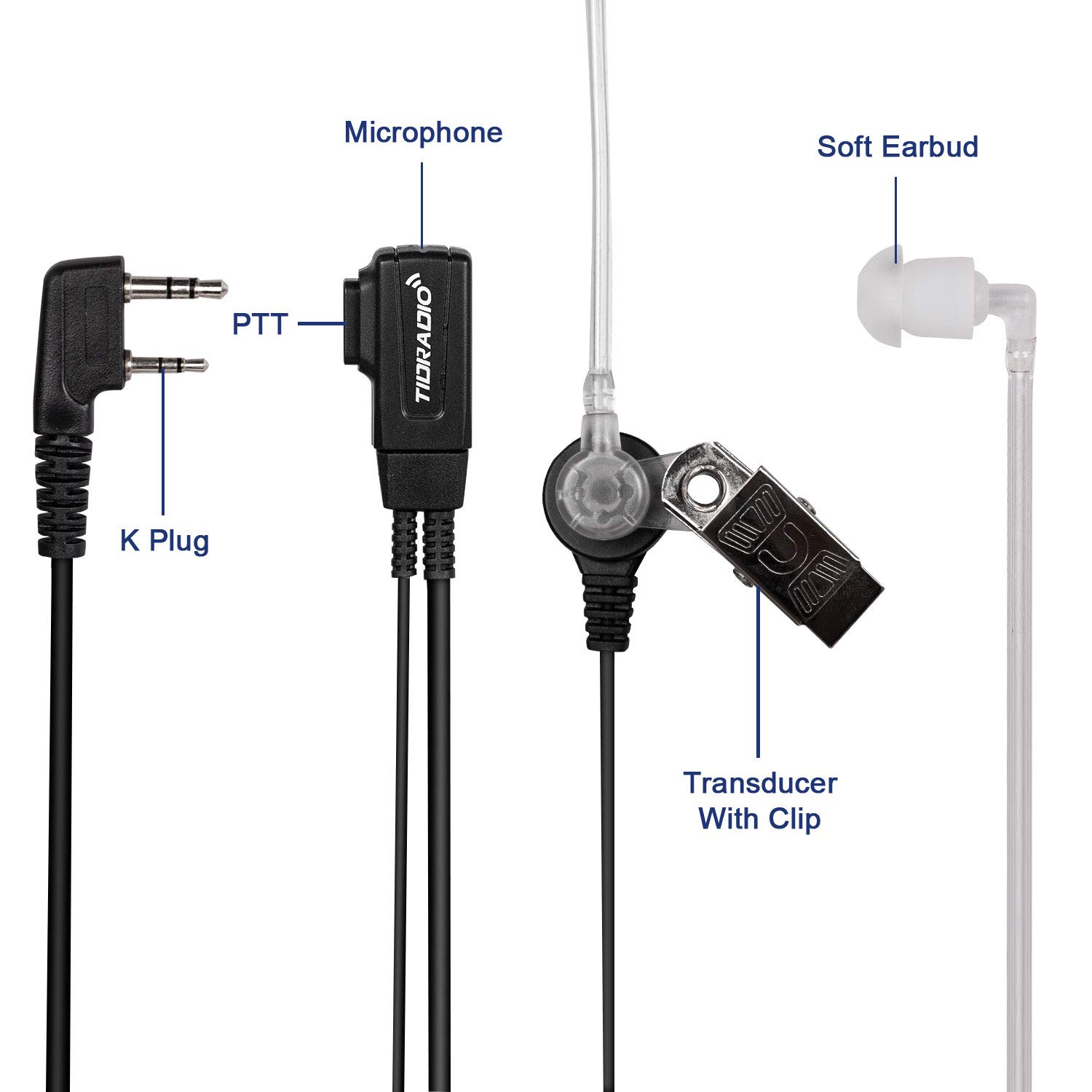 TIDRADIO Walkie Talkie Earpiece with Mic (Includes Earmolds and Ear Buds) 2 Pin Acoustic Tube Headset TD-M8 TD-V2 Retevis H-777 RT21 RT22 Baofeng UV-5R BF-888S 2 Way Radio (10 Pack)