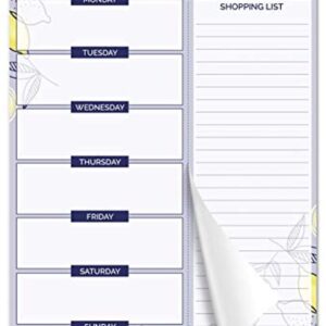 bloom daily planners Weekly Magnetic Meal Planning Pad for Fridge with Tear-Off Grocery Shopping List - Hanging Food/Menu Organizer Notepad with Magnets - 6” x 9" - Lemons