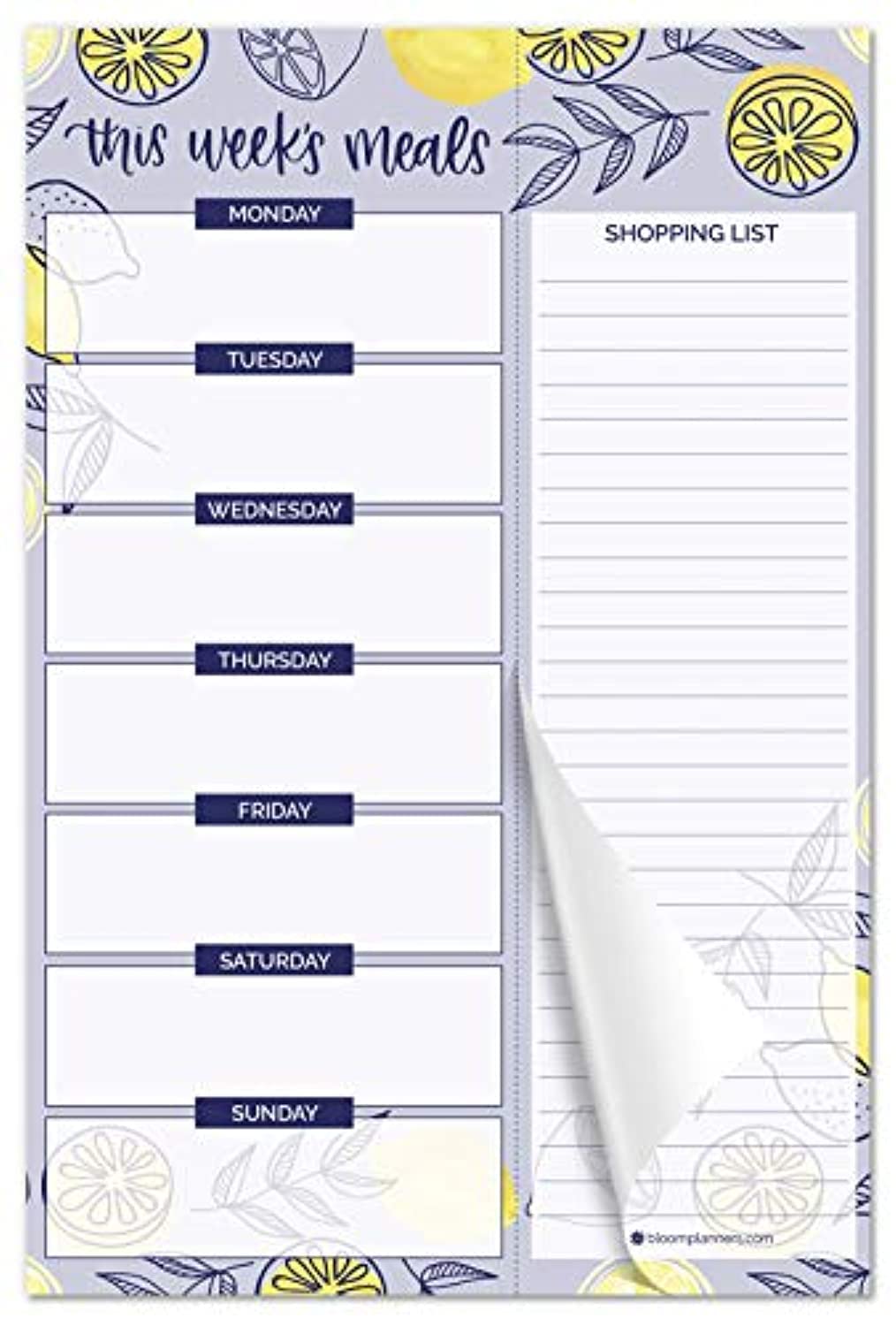 bloom daily planners Weekly Magnetic Meal Planning Pad for Fridge with Tear-Off Grocery Shopping List - Hanging Food/Menu Organizer Notepad with Magnets - 6” x 9" - Lemons