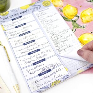 bloom daily planners Weekly Magnetic Meal Planning Pad for Fridge with Tear-Off Grocery Shopping List - Hanging Food/Menu Organizer Notepad with Magnets - 6” x 9" - Lemons