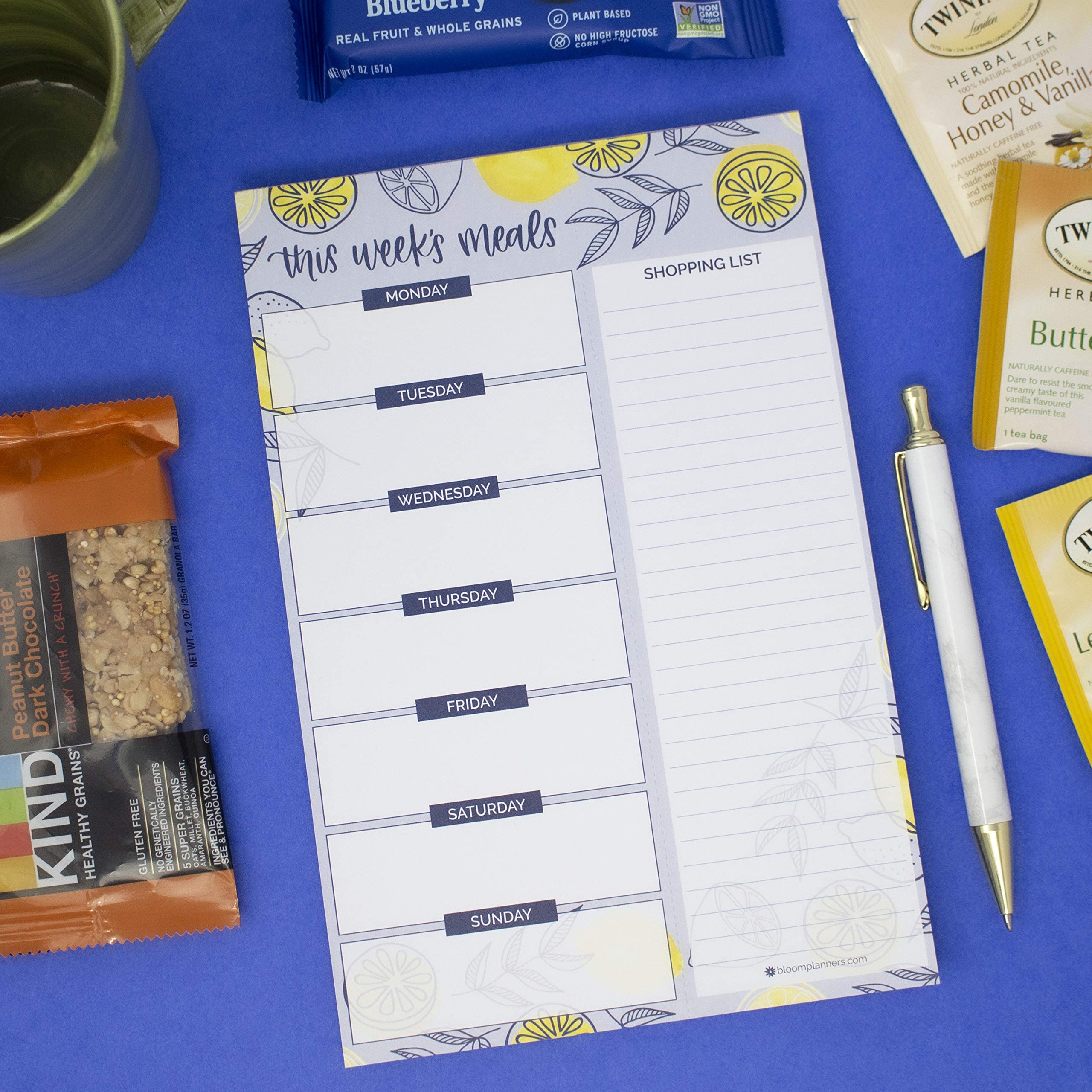 bloom daily planners Weekly Magnetic Meal Planning Pad for Fridge with Tear-Off Grocery Shopping List - Hanging Food/Menu Organizer Notepad with Magnets - 6” x 9" - Lemons