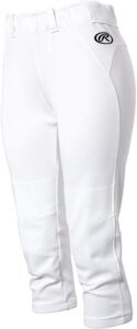 rawlings premium yoga style game/practice fastpitch softball pant, adult, solid color, white, medium