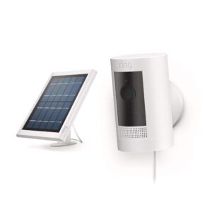 ring stick up cam solar hd security camera with two-way talk, works with alexa - white