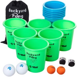 rally and roar jumbo premium beer pong set - includes 12 durable 9" tall cups, 6 balls, carry bag