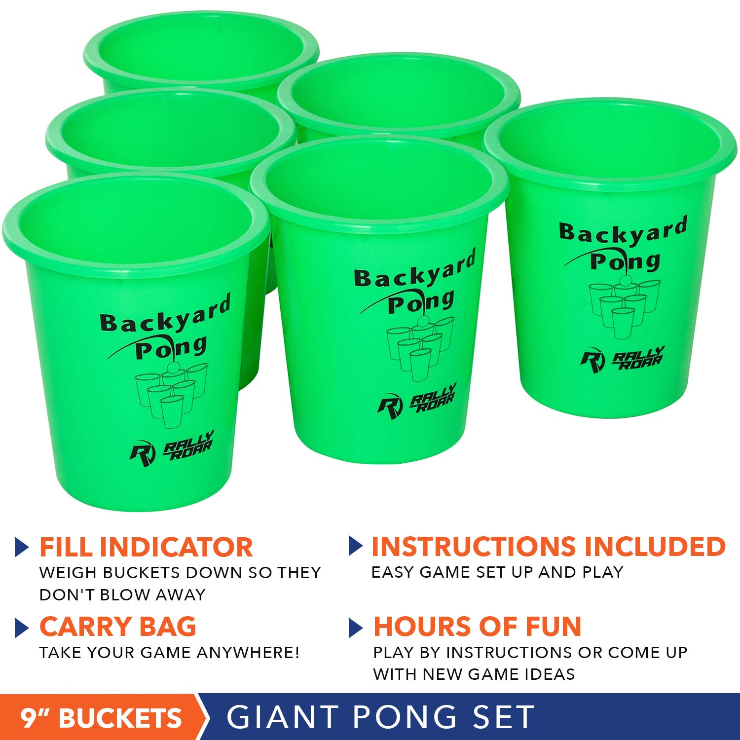 Rally and Roar Jumbo Premium Beer Pong Set - Includes 12 Durable 9" Tall Cups, 6 Balls, Carry Bag