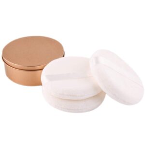 wxj13 3 pack 4.12 inch large powder puff with metal powder box, smooth soft puff with ribbon band handle for body loose powder