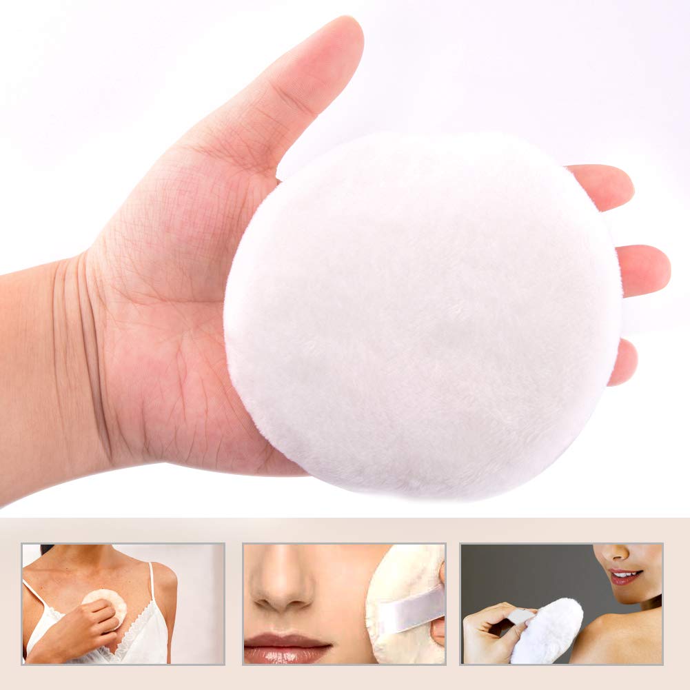 WXJ13 3 Pack 4.12 Inch Large Powder Puff with Metal Powder Box, Smooth Soft Puff with Ribbon Band Handle for Body Loose Powder